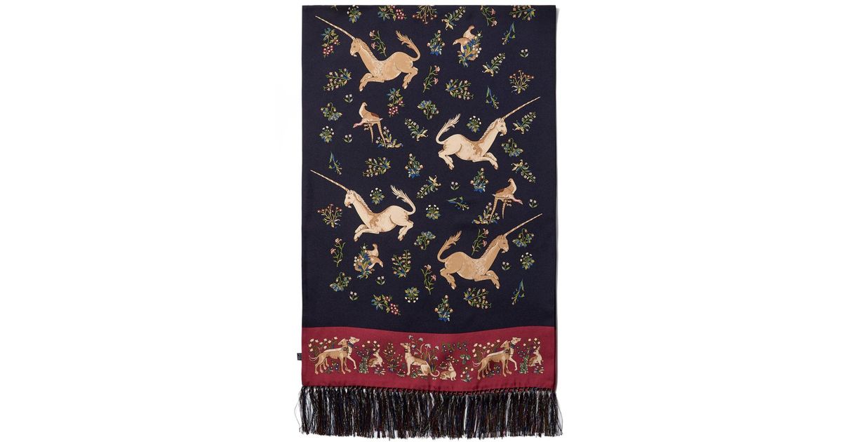 Drake's Fringed Silk Scarf in Blue for Men | Lyst