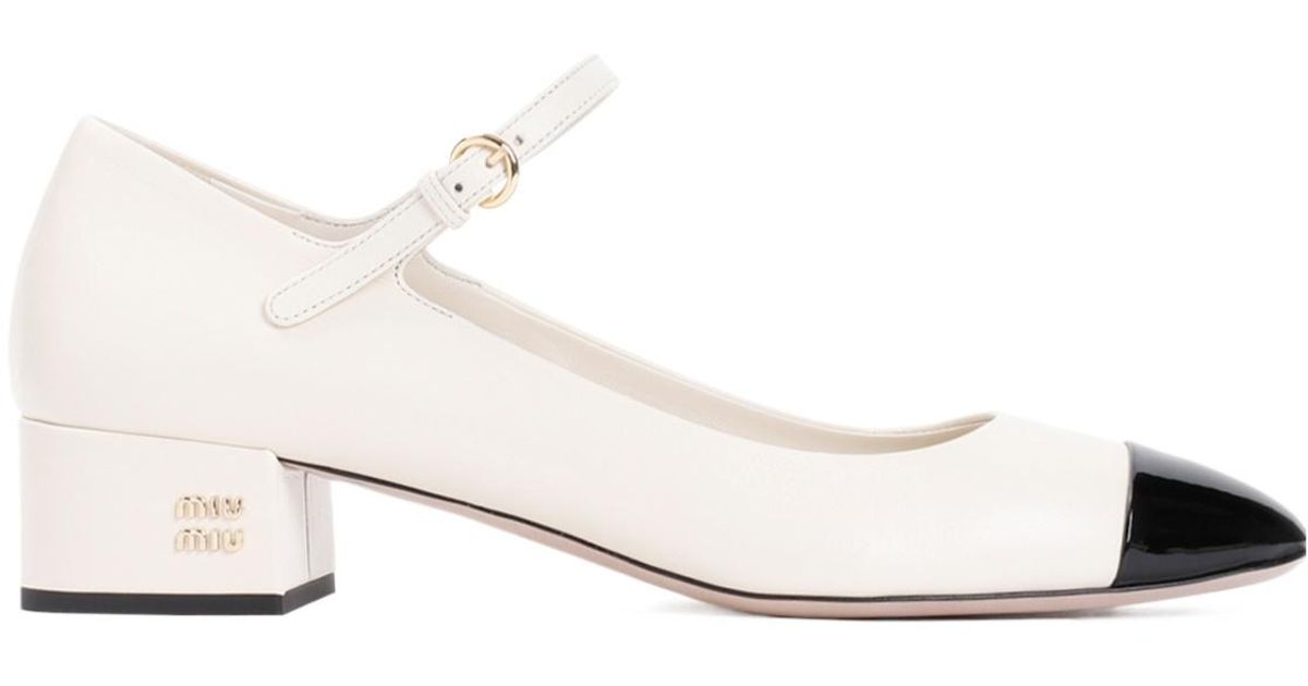 Miu Miu Logo High Heels in Natural | Lyst