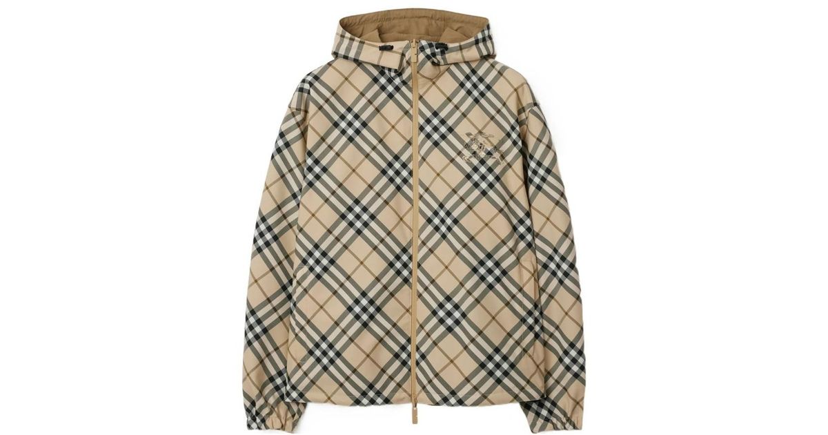 Burberry Logo-Embroidered Checkered Jacket in Gray for Men | Lyst