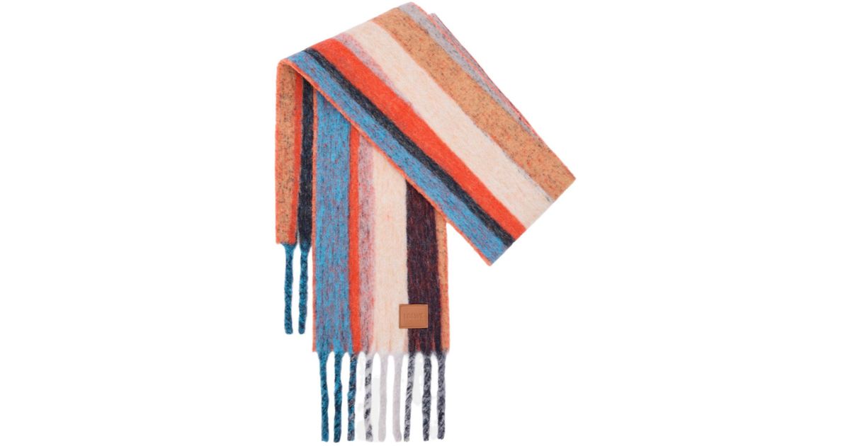 Loewe Fringed-Edge Striped Scarf in White | Lyst