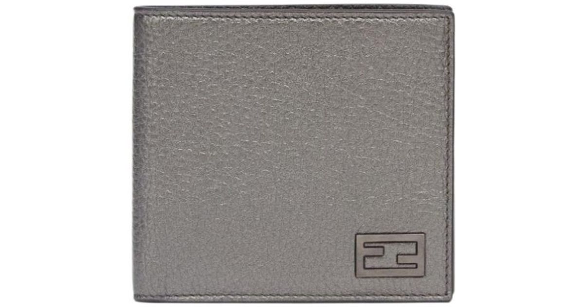 Fendi Logo Plaque Bifold Wallet in Gray for Men | Lyst