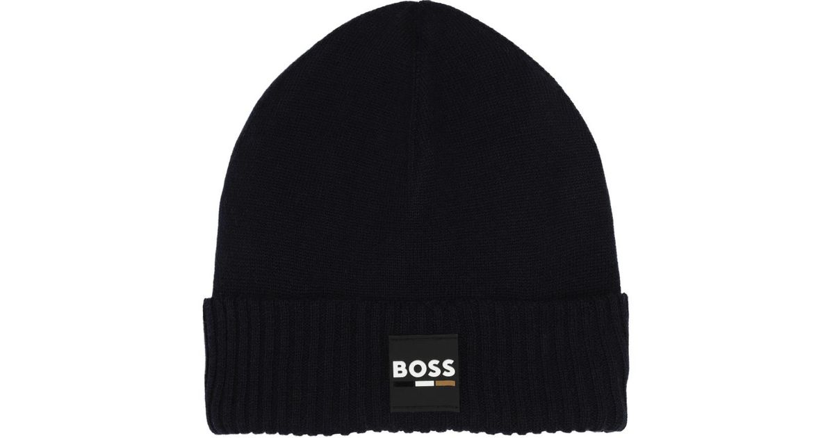 BOSS Knitted Folding Hat in Blue | Lyst