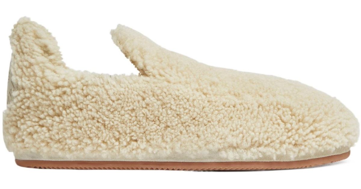 Moncler Logo Wool Flats in Natural | Lyst