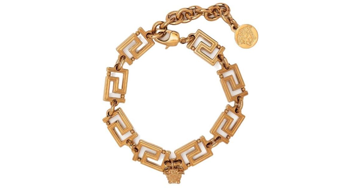 Versace Greca Logo-Engraved Chained Bracelet in Metallic | Lyst