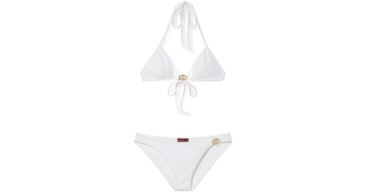 Gucci Logo Two-Piece Swimsuit in White | Lyst