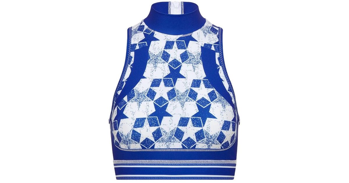 Dior Logo Sleeveless High Collar Sports Bra in Blue | Lyst