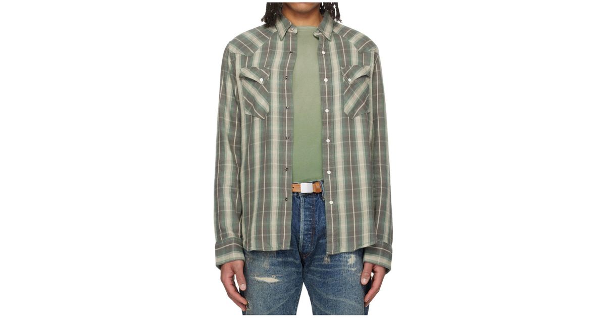 RRL Slim Fit Plaid Twill Western Shirt in Gray for Men | Lyst