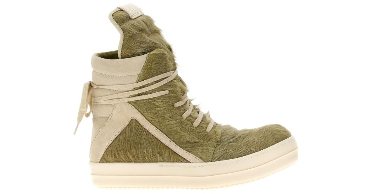 Rick Owens Geobasket Shearling Leather Sneakers in Natural for Men | Lyst