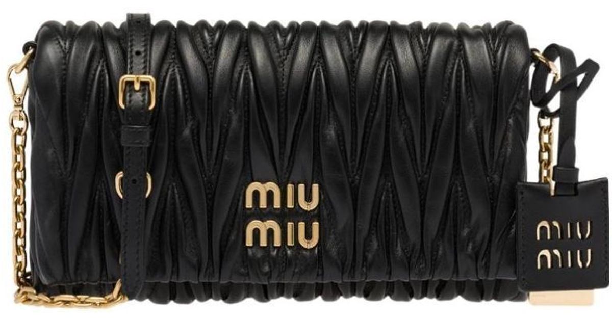 Miu Miu Matelassé Nappa Leather Shoulder Bag in Black | Lyst