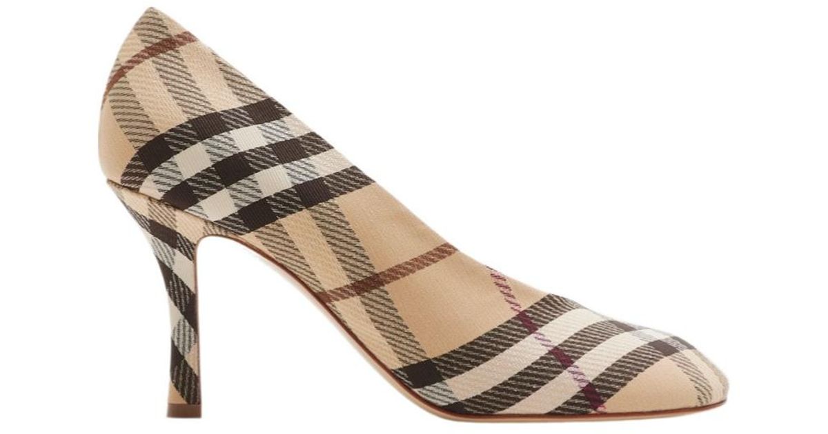 Burberry Vintage Check Square-Toe Baby Pumps in Natural | Lyst