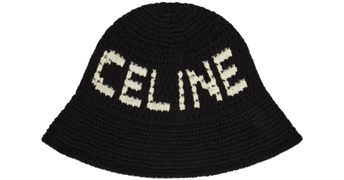 Celine Logo Crochet Hat in Black for Men | Lyst