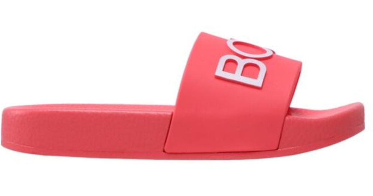 BOSS Slip-On Logo-Print Slides in Pink | Lyst