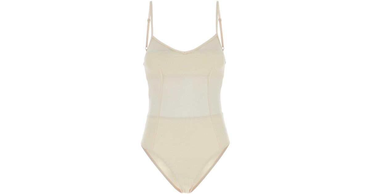 Prada Tulle One-Piece Swimsuit in Natural | Lyst