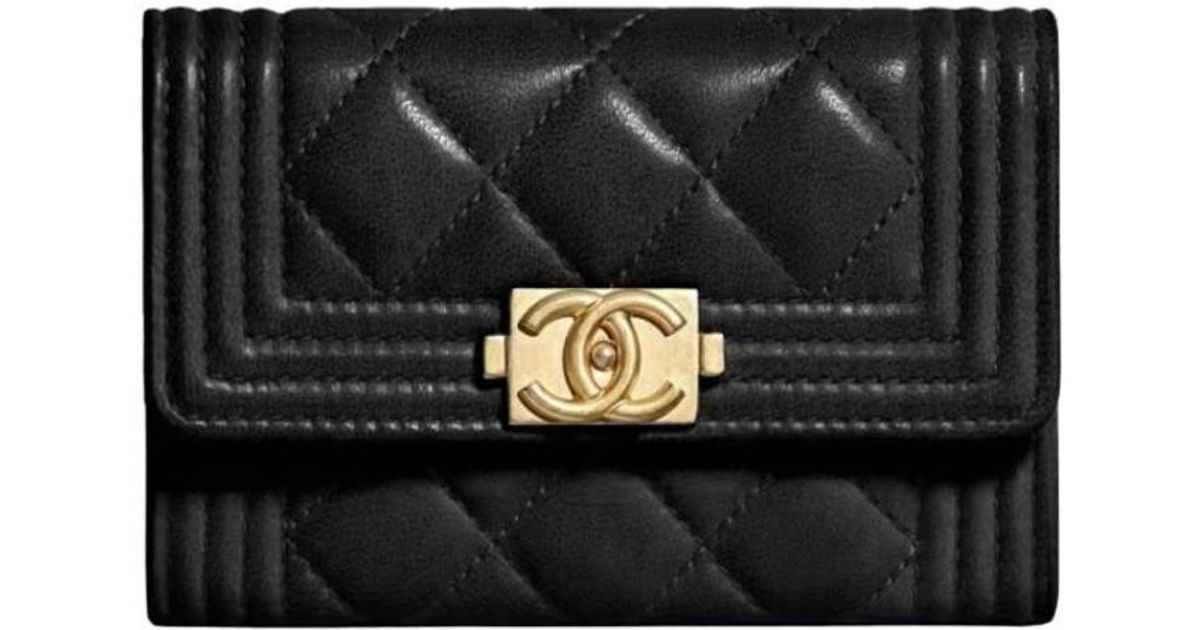 Chanel Rhombus Plaid Lychee Skin Buckle Wallet Card Bag in Black | Lyst