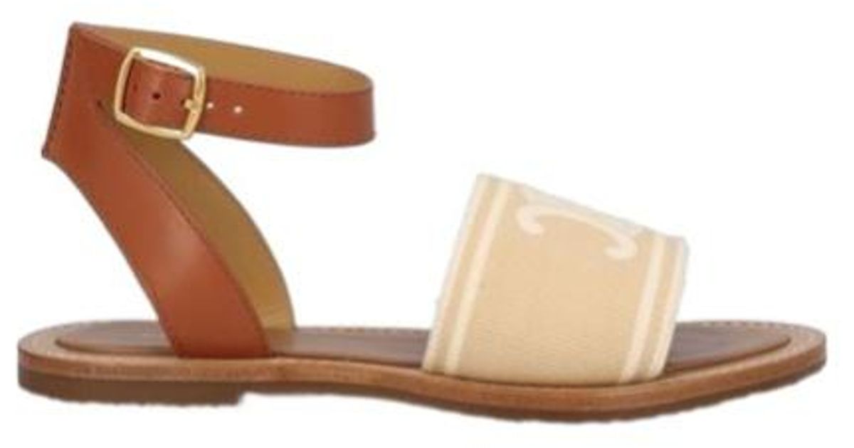 Celine Round-Headed Flat Sandals in Brown | Lyst