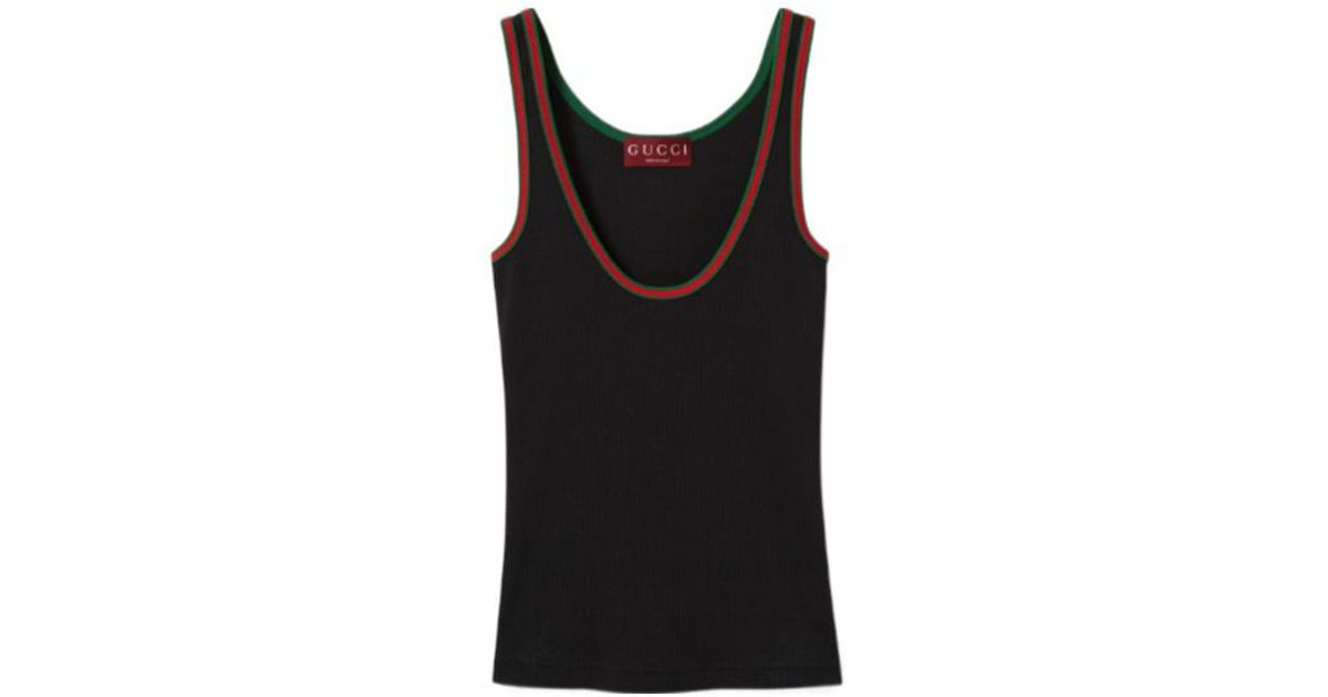Gucci Cotton Rib Tank Top With Web in Black | Lyst
