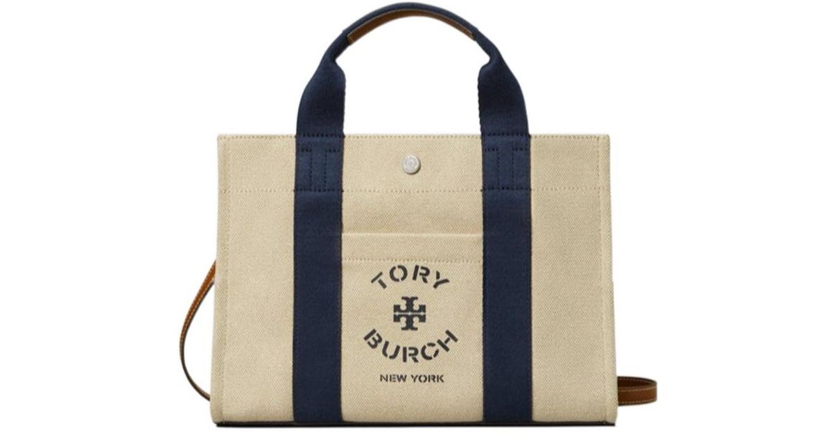 Tory Burch Small Tory Canvas Tote Bag in Blue | Lyst