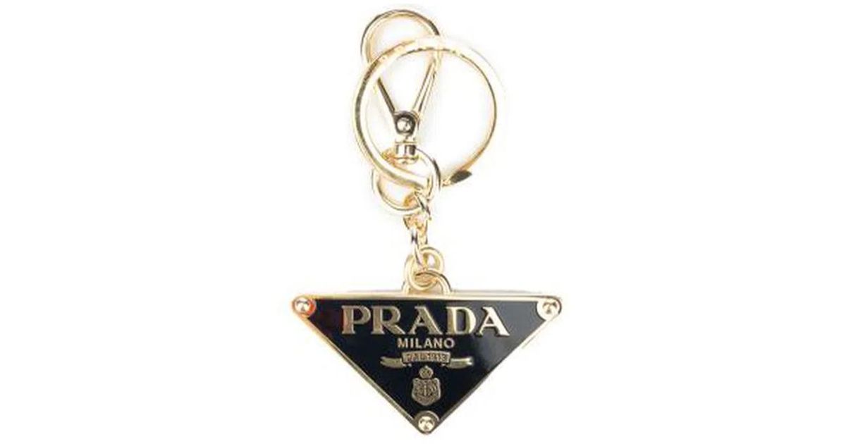 Prada Triangle Logo Pendant Key Chain in White | Lyst