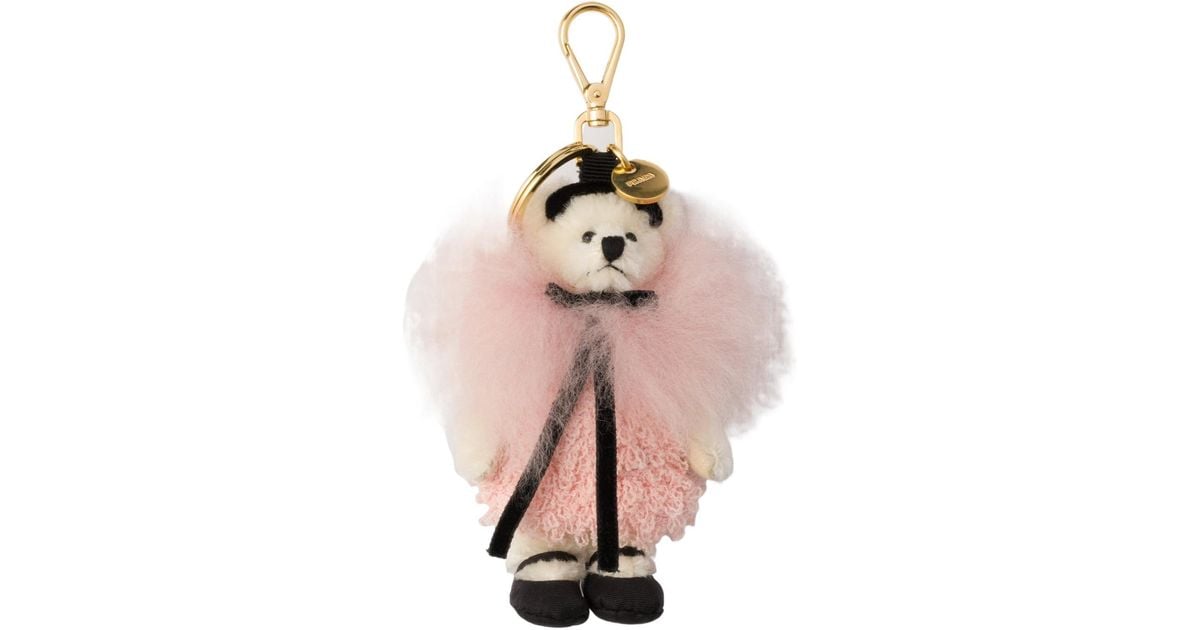 Prada Teddy Bear Bag Charm With Metal Ring in Pink | Lyst