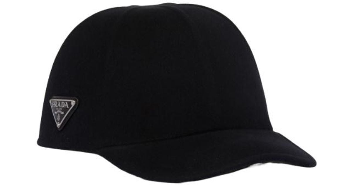 Prada Enamel-Logo Wool-Felt Cap in Black for Men | Lyst