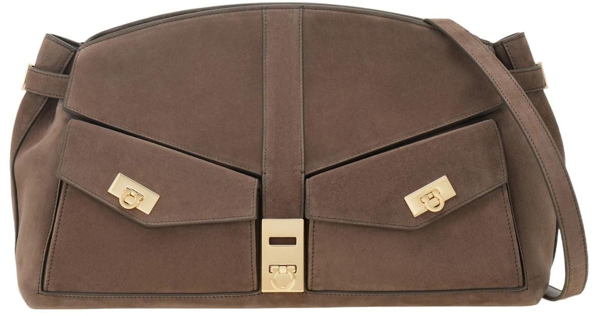 Ferragamo Multipocket Hug Crossbody Bag (L) in Brown | Lyst