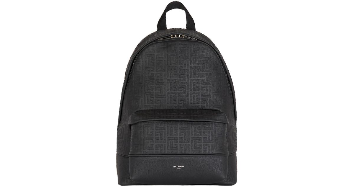 Balmain Grained-Effect Leather Backpack in Black for Men | Lyst