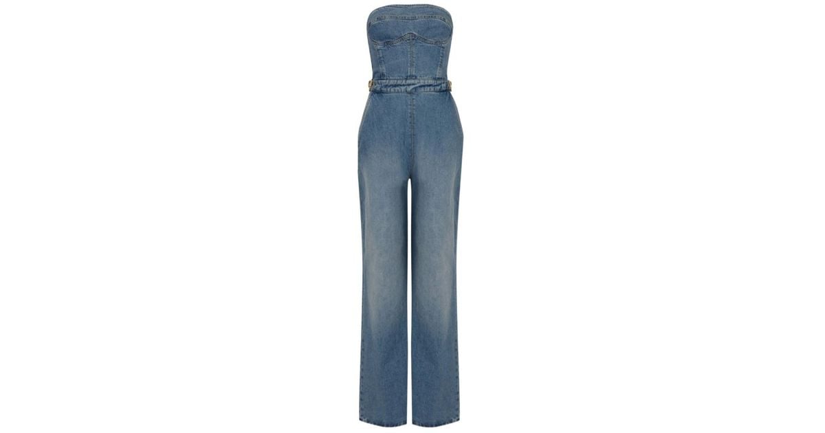 Elisabetta Franchi Bustier Denim Jumpsuit in Blue | Lyst