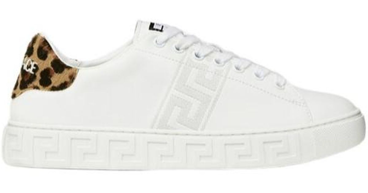 Versace Greca Leopard-Embroidered Sneakers in White | Lyst