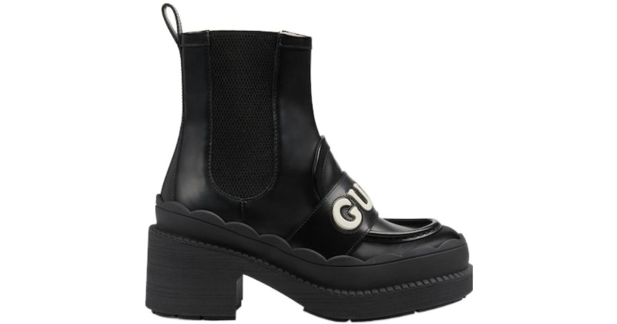 Gucci 60Mm Logo-Lettering Leather Boots in Black | Lyst