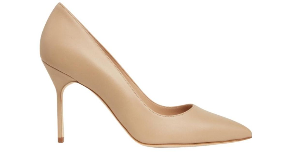 Manolo Blahnik Logo High Heels in Natural | Lyst