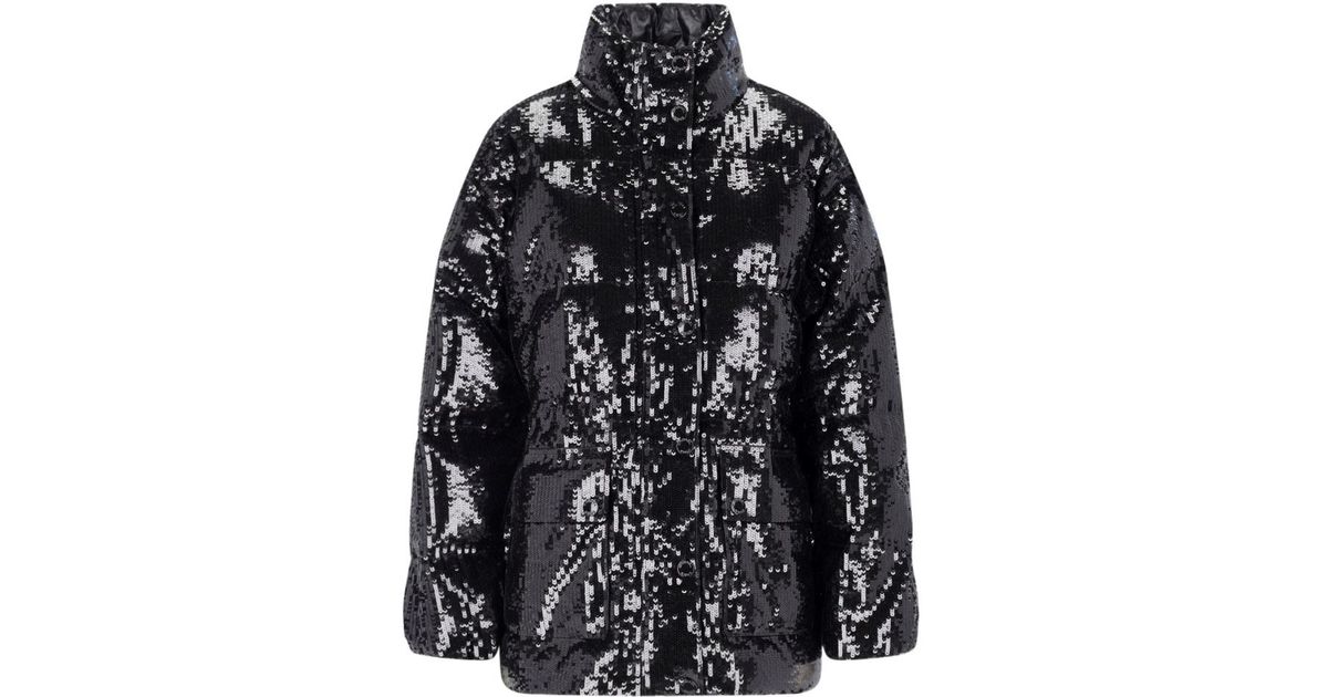 Michael Kors Michael Sequin Embellished Puffer Jacket in Black | Lyst