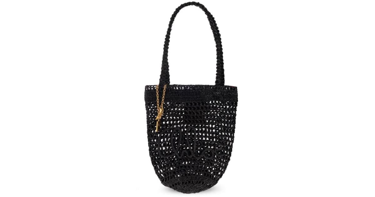 Chloé Small Summer Banana Raffia Tote Bag in Black | Lyst