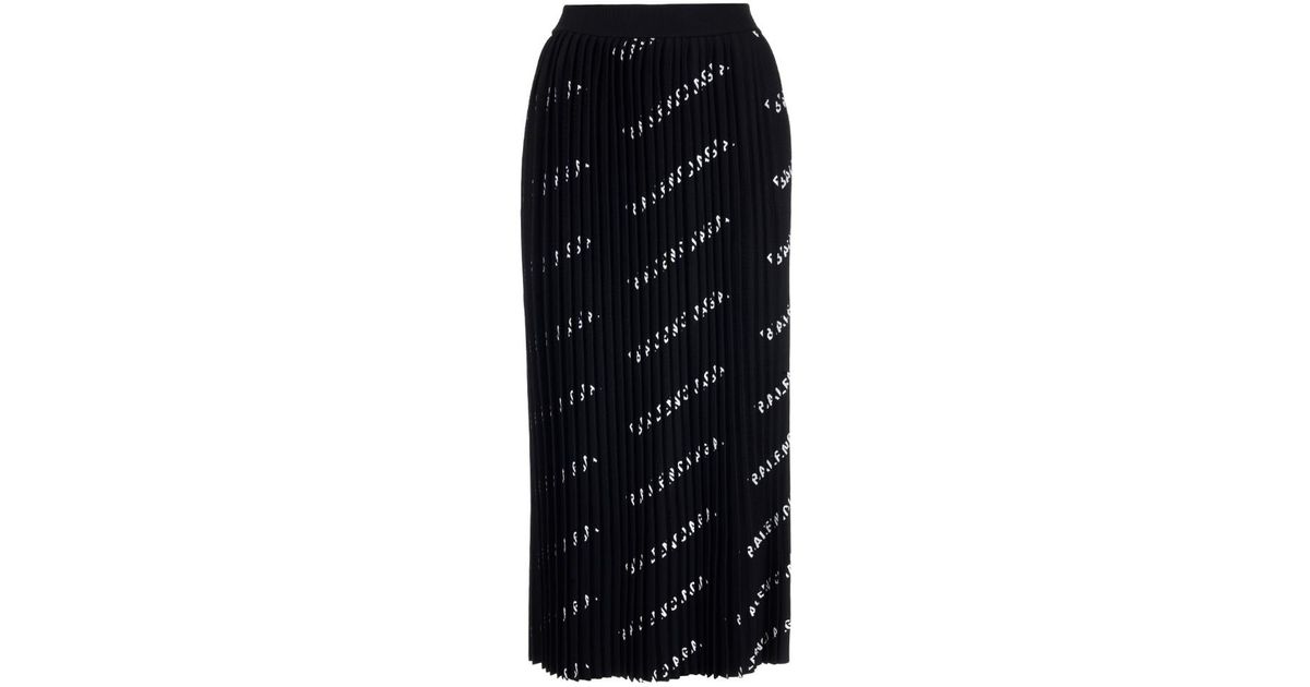 Balenciaga Emblem Pleated Skirt in Black | Lyst