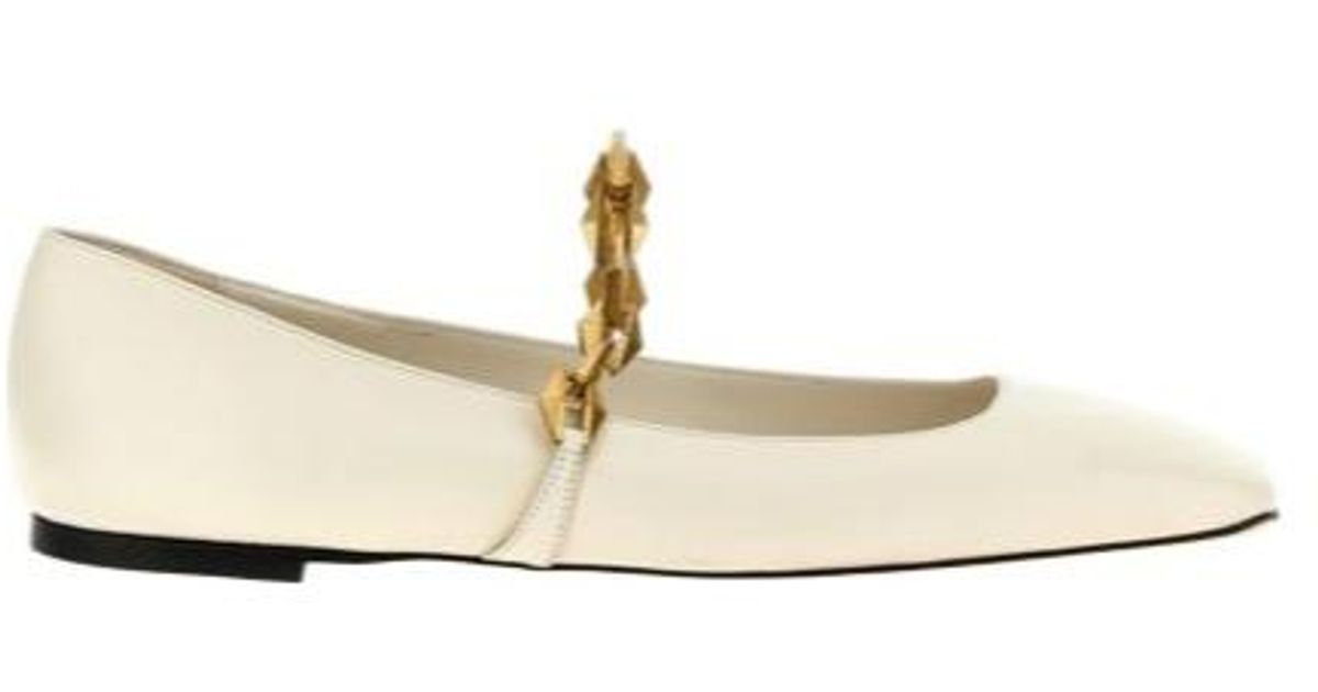 Jimmy Choo Diamond Tilda Leather Ballerina Shoes in Natural | Lyst