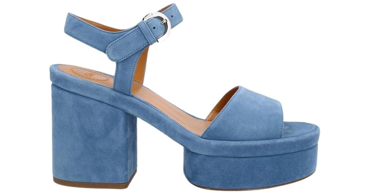Chloé High Heel Sandal With Adjustable Ankle Buckle in Blue | Lyst