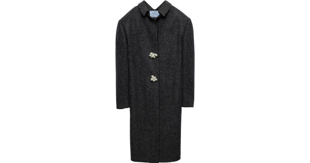 Prada Shetland Long Coat in Black | Lyst