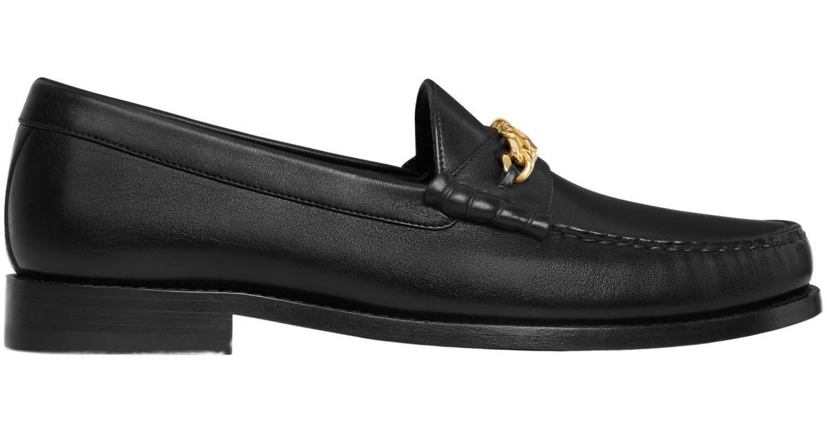 Celine Triomphe Chain Loafer Shoes in Black | Lyst