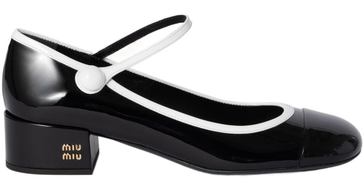 Miu Miu Two-Tone Patent Leather Mary Jane Pumps in Black | Lyst