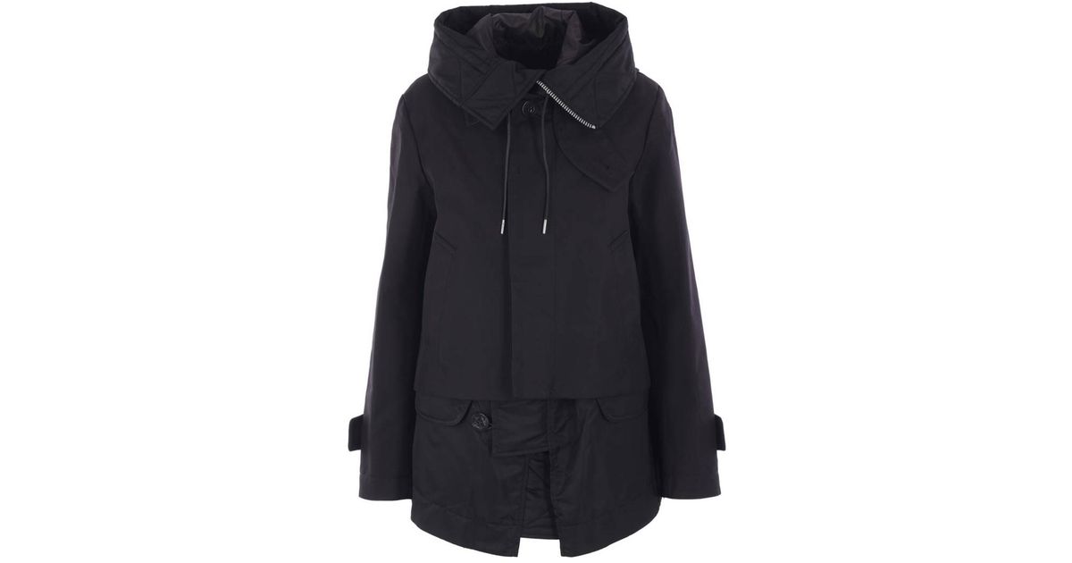 Sacai Double-Layer Hooded Jacket in Blue | Lyst