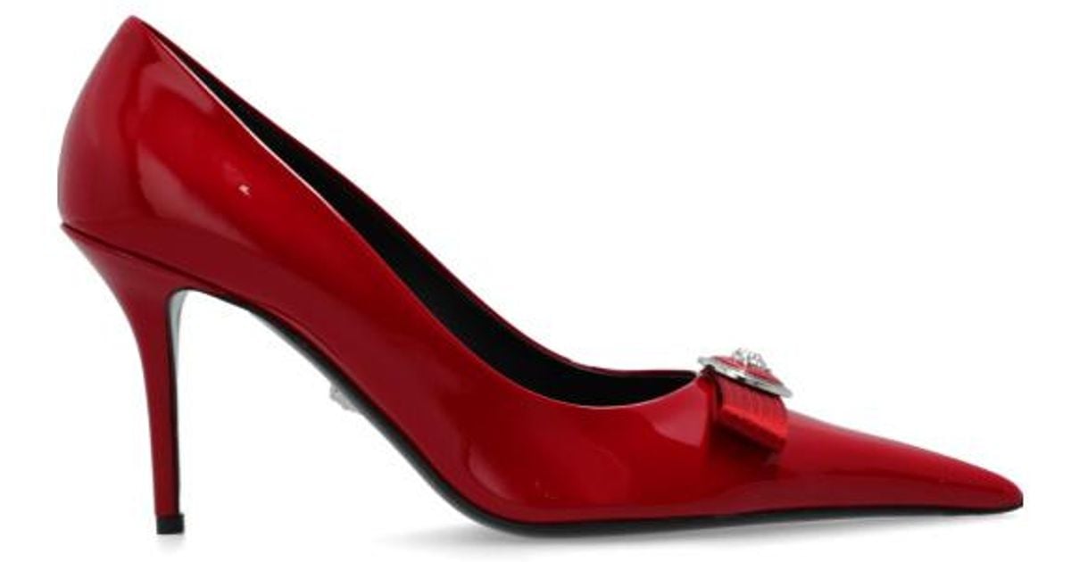 Versace Gianni Pointed Toe Pumps in Red | Lyst