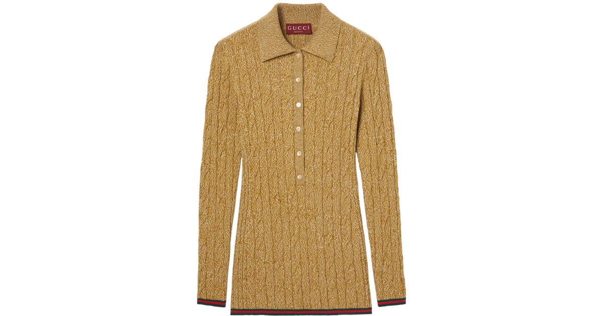 Gucci Cable-Knit Wool Polo Top | Lyst
