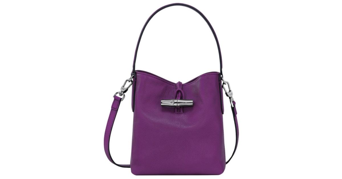 Longchamp Mini Roseau Essential Leather Bucket Bag in Purple | Lyst