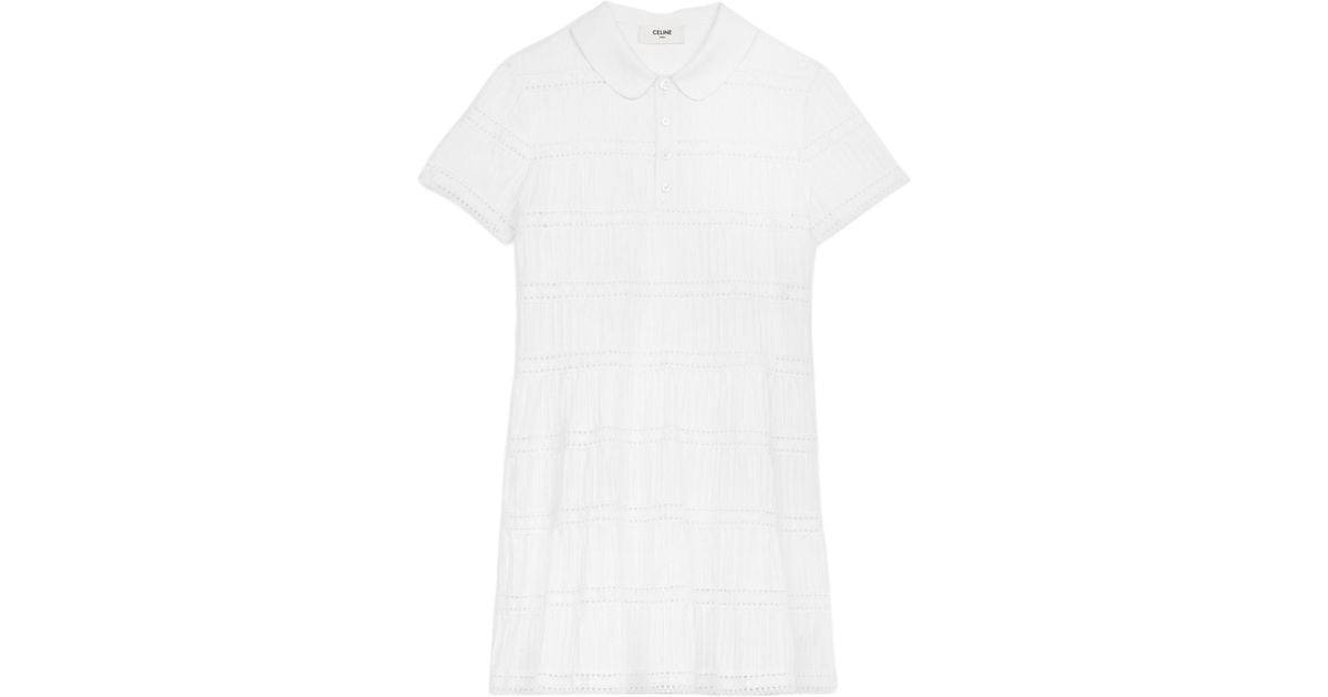 Celine Mini Dress With Embroidered Trims in White | Lyst