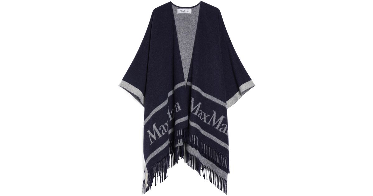 Max Mara Hilde Logo Detailed Fringed Cape in Blue | Lyst