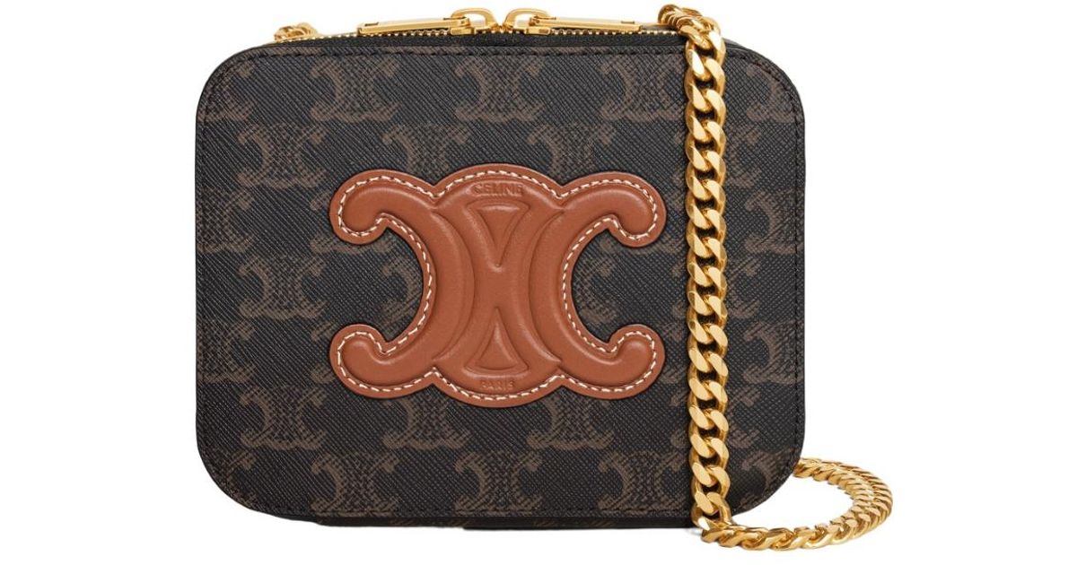 Celine Triomphe Logo Shoulder Bag in Black | Lyst