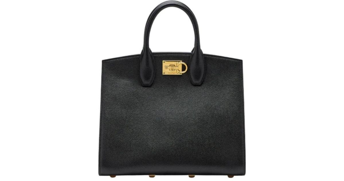 Ferragamo Studio Box Medium Top Handle Bag in Black | Lyst