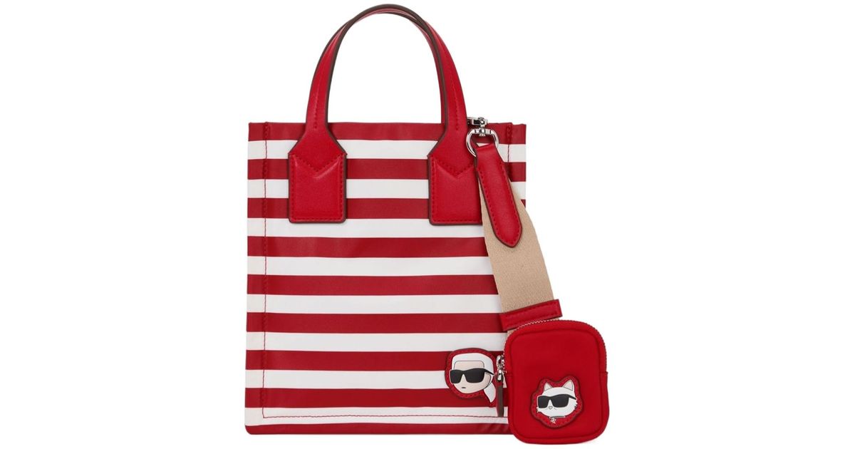 Karl Lagerfeld Small Ikon Striped Tote Bag in Red | Lyst