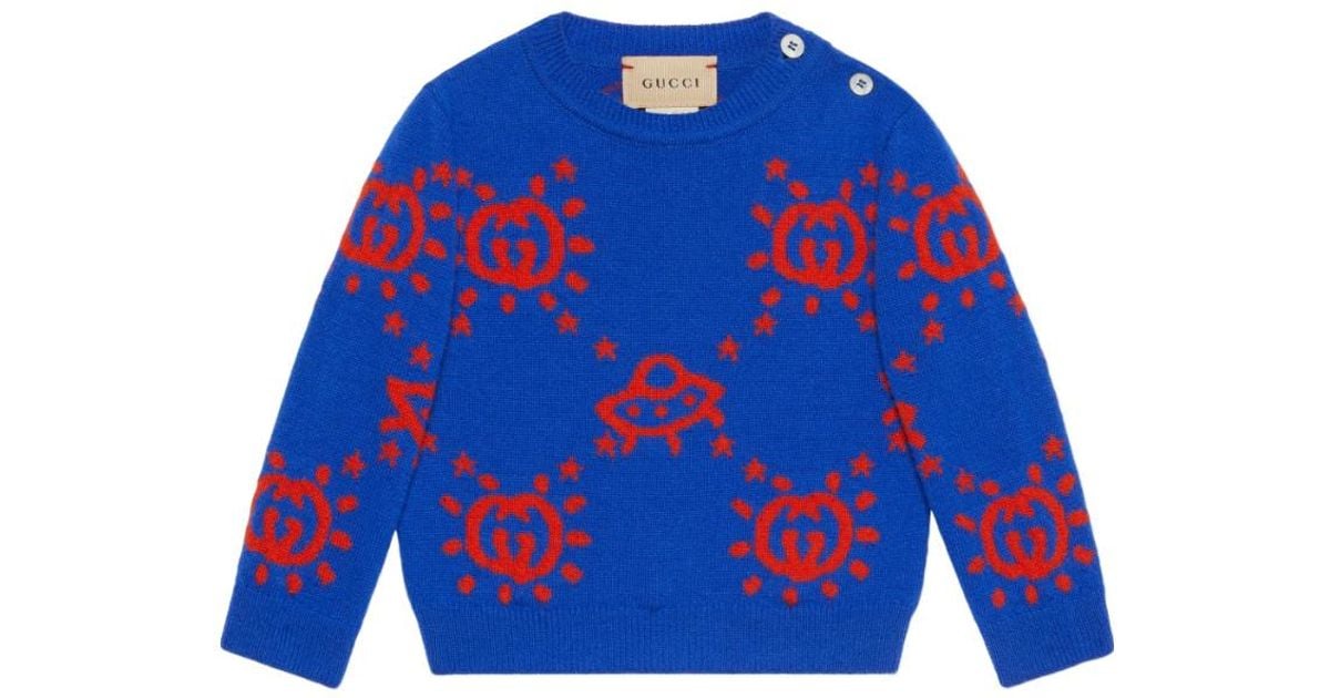 Gucci Interlocking G Logo Intarsia-Knit Jumper in Blue | Lyst
