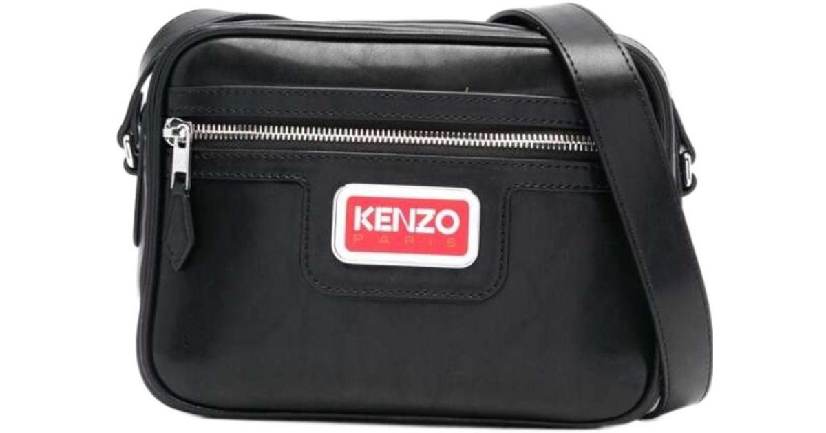 KENZO Logo-Plaque Zip-Up Crossbody Bag in Black | Lyst