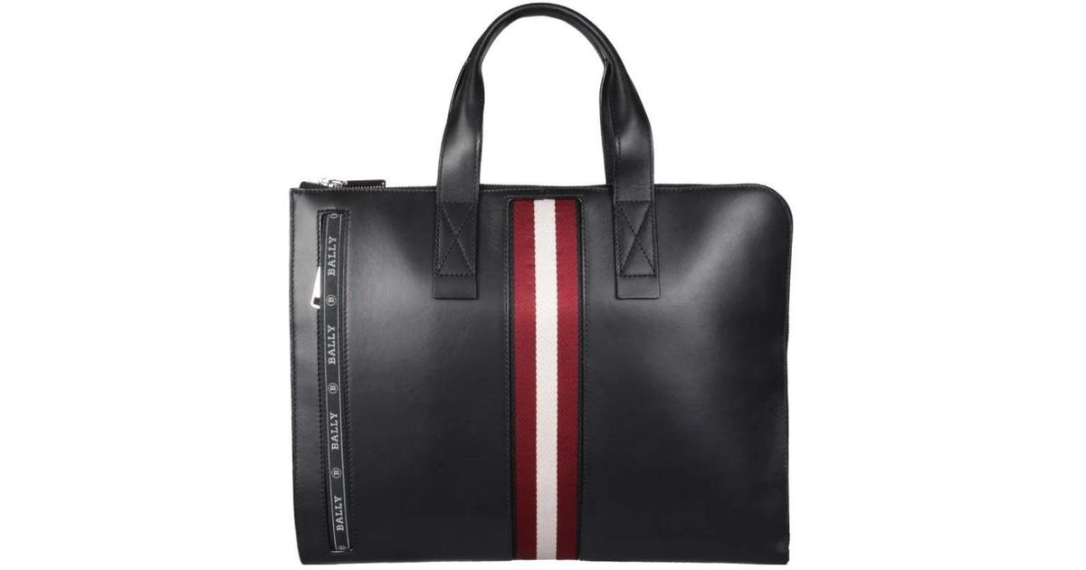Bally Logo Stripe Detailed Business Bag in Black for Men | Lyst